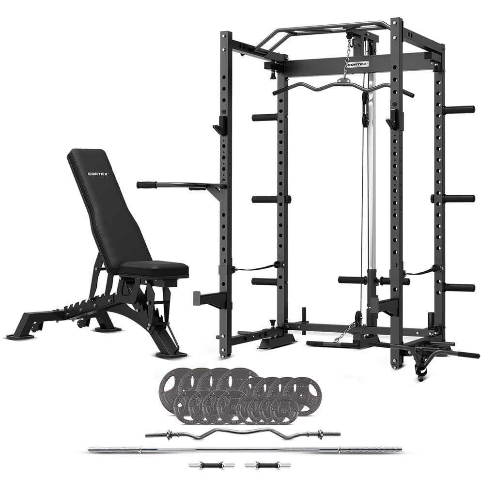 Cortex PR4 Folding Power Rack with 90kg Tri-Grip Weight, Bench & Bar ...