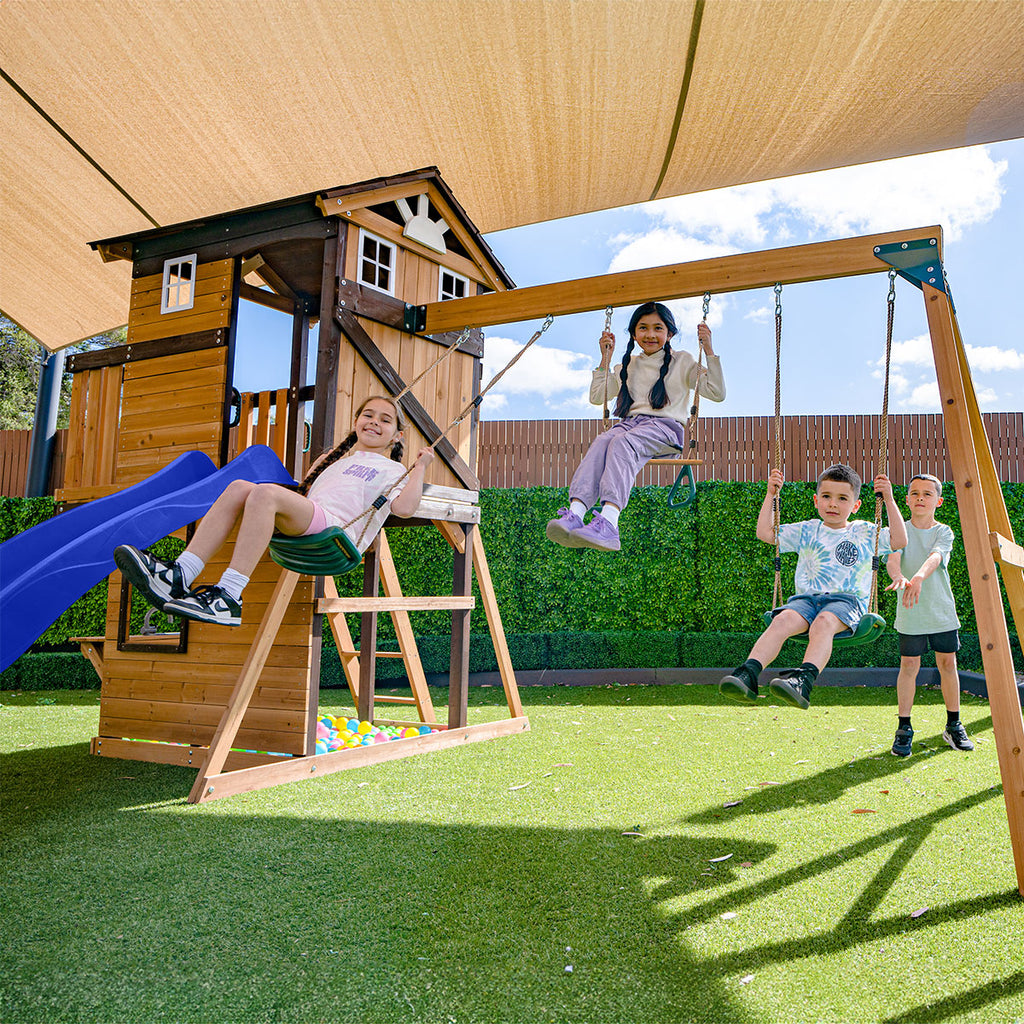 Darlington Wooden Swing Set & Play Centre Set with 2.2m Blue Slide ...