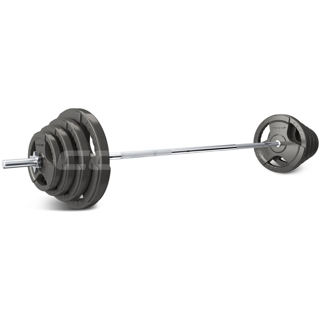 CORTEX 90kg Tri-Grip 25mm Standard Barbell Weight Set with Weight Tree ...